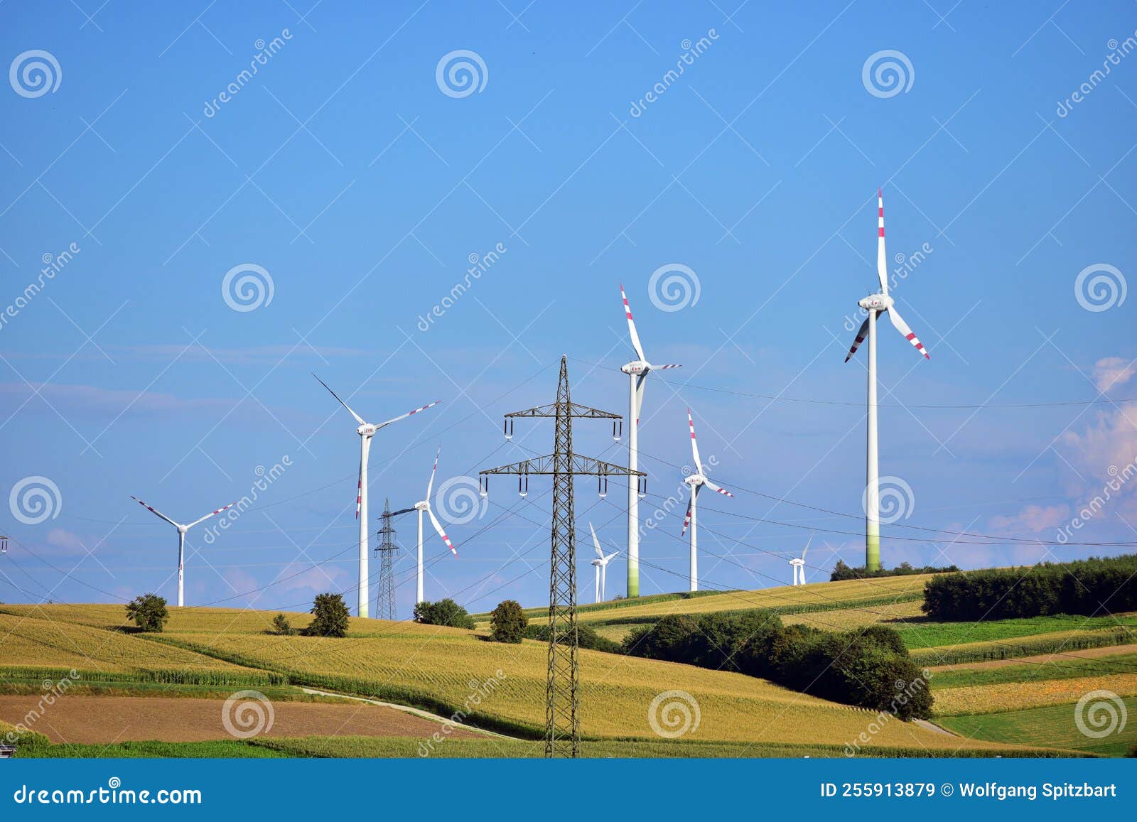 Wind Turbines and Power Pole in Lower Austria Stock Image - Image of ...
