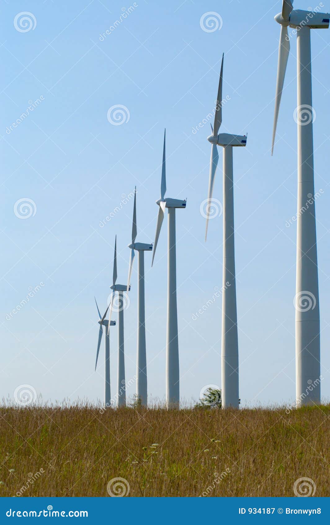 Wind turbines in a Row stock image. Image of rural, blue - 934187