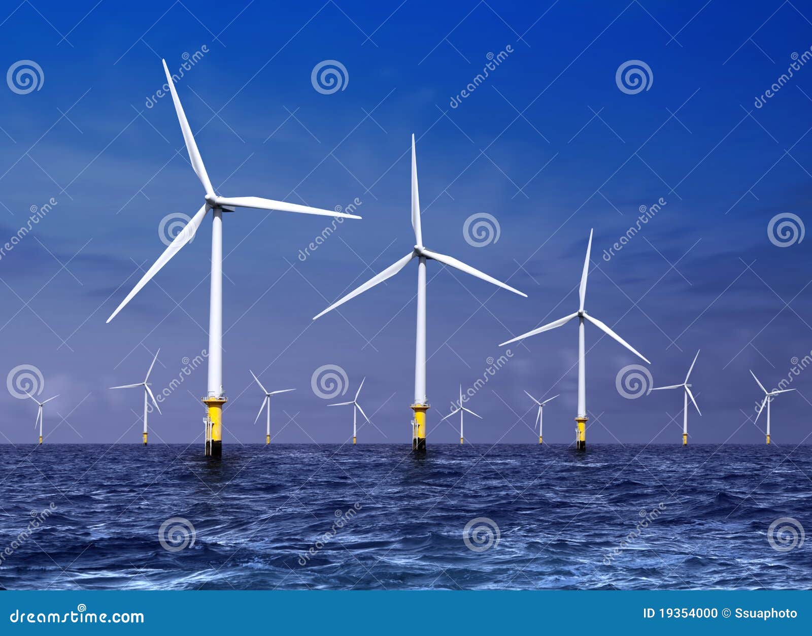 Wind turbines on sea stock photo. Image of environment - 19354000