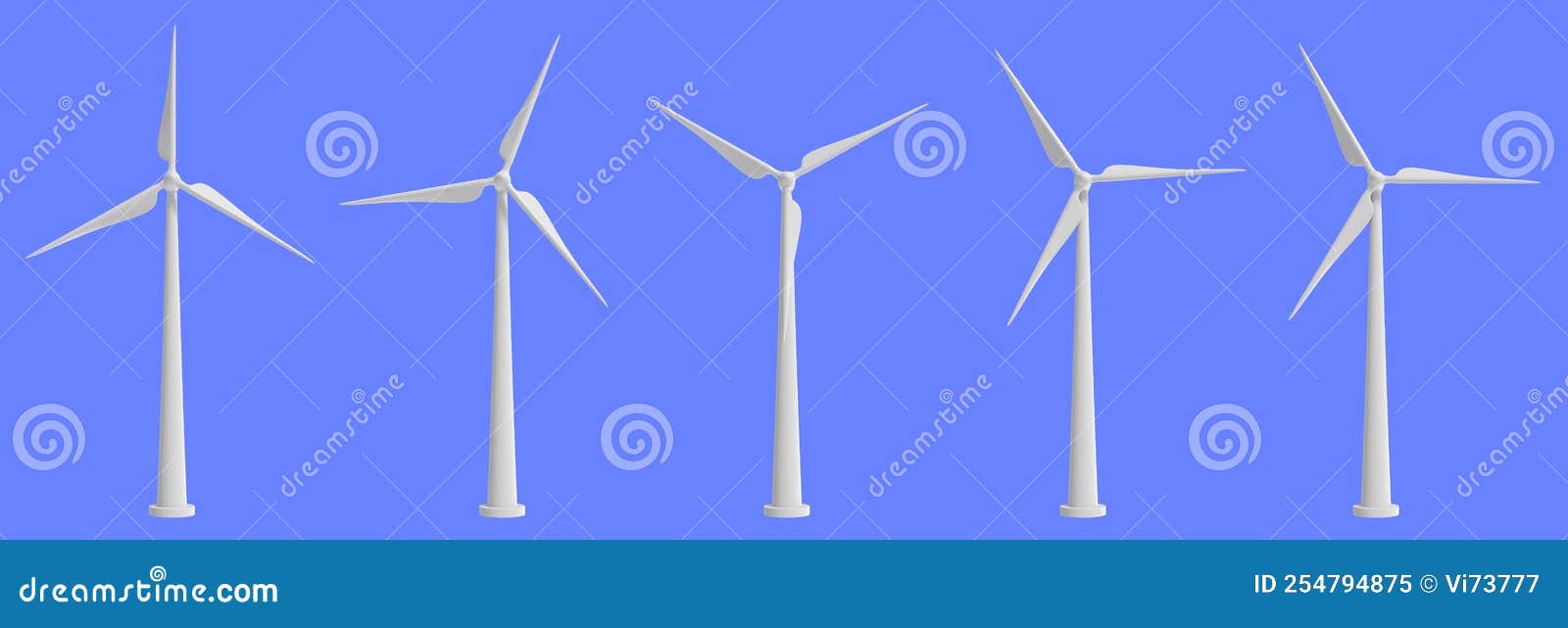 Wind Turbines Set in Different Positions Isolated on Blue Background ...