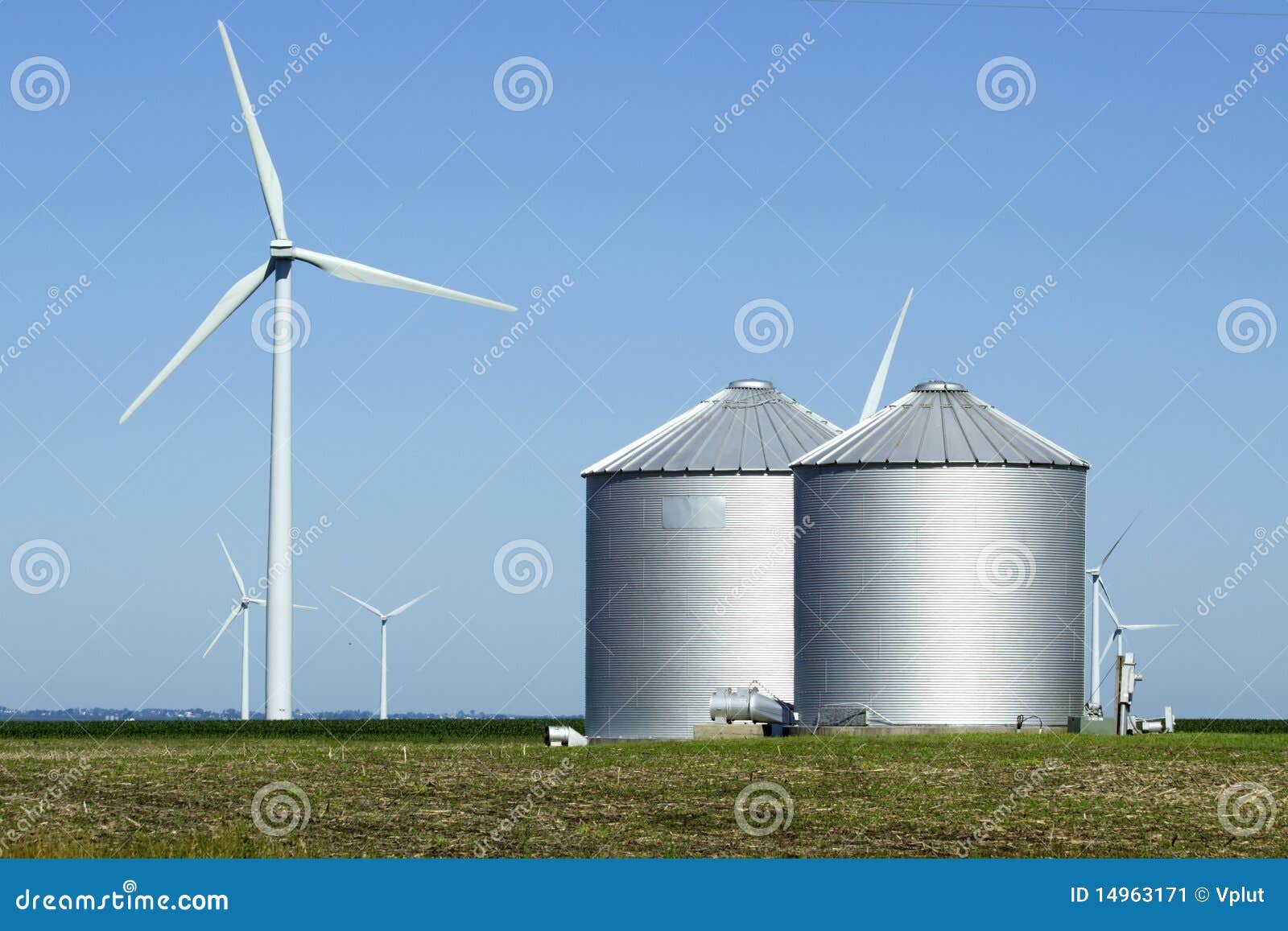 Wind Turbines and Silos stock image. Image of mills, power - 14963171