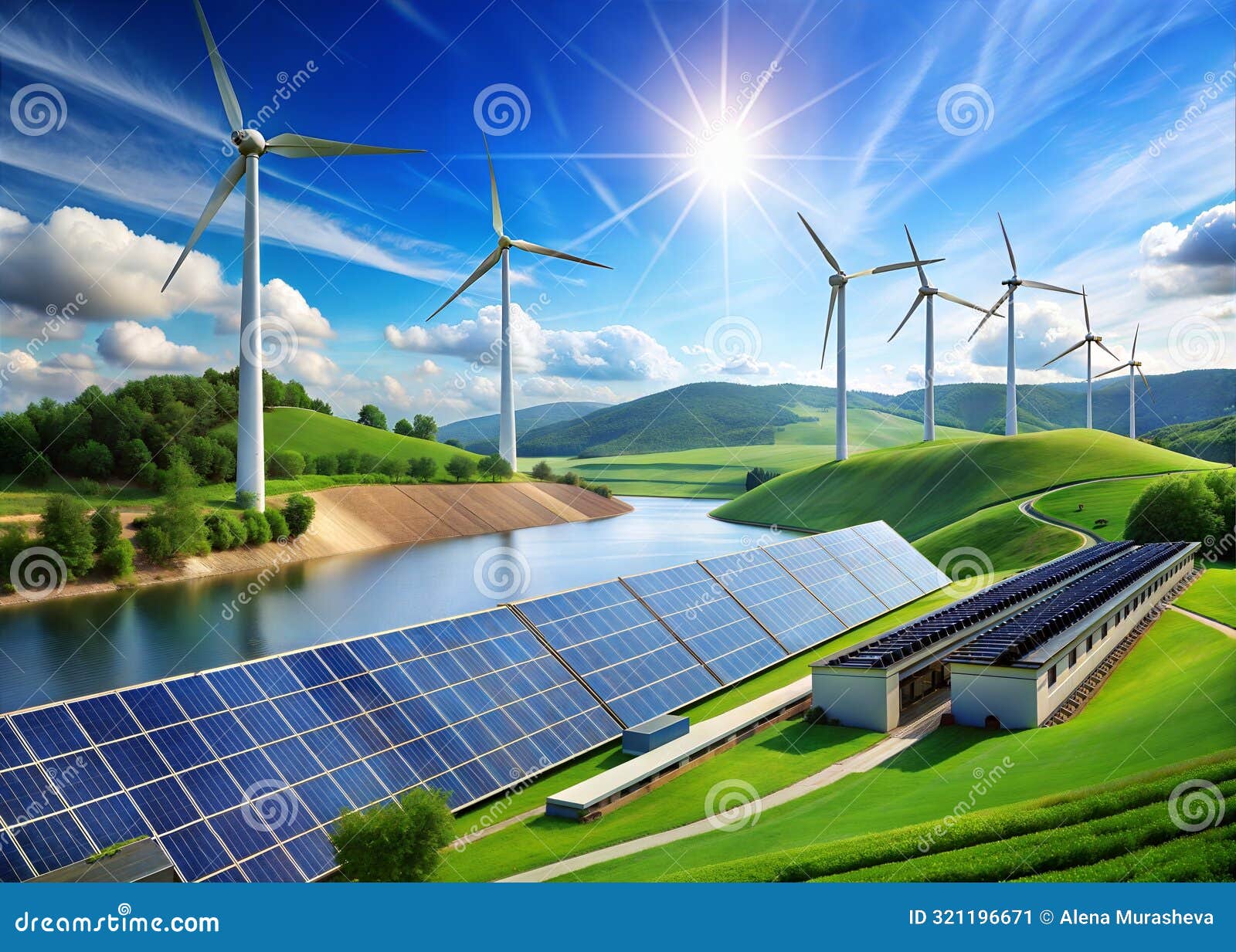 Wind Turbines and Solar Panels Integrated into the Environment ...
