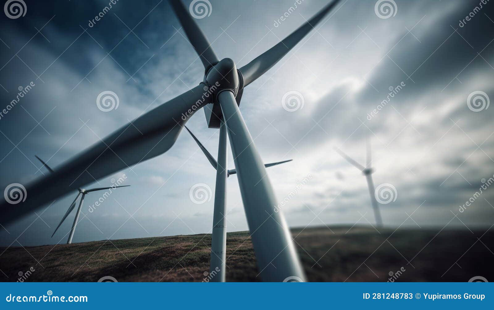Wind Turbines Spinning in a Row, Powering Sustainable Industry ...