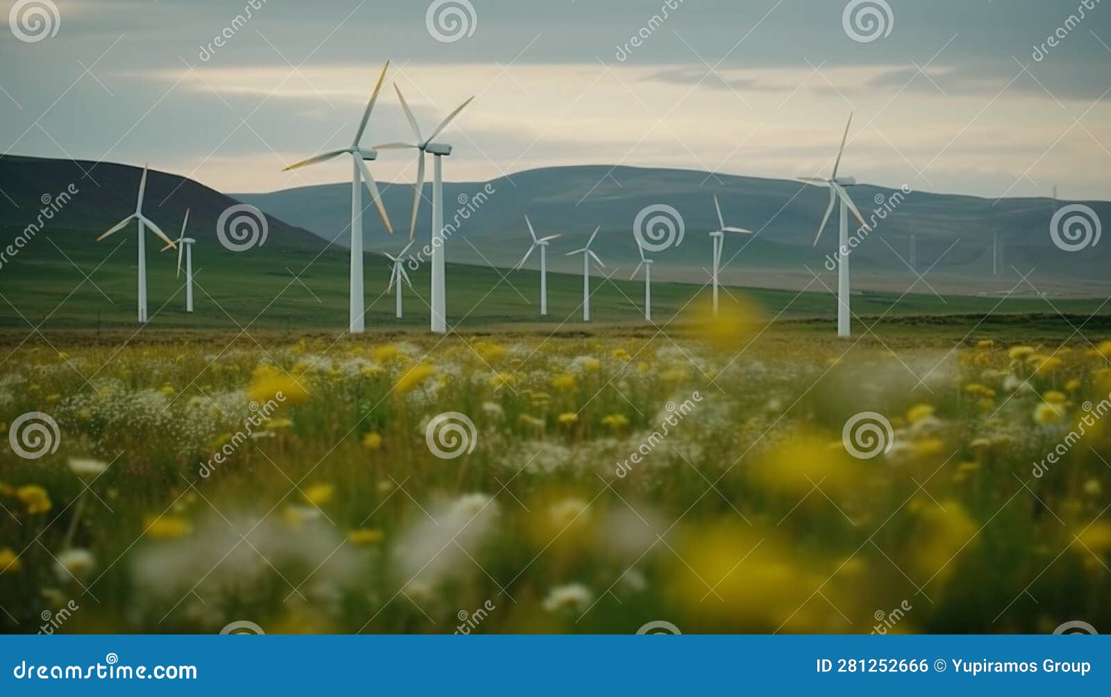 Wind Turbines Spinning in a Row, Powering Sustainable Resources ...