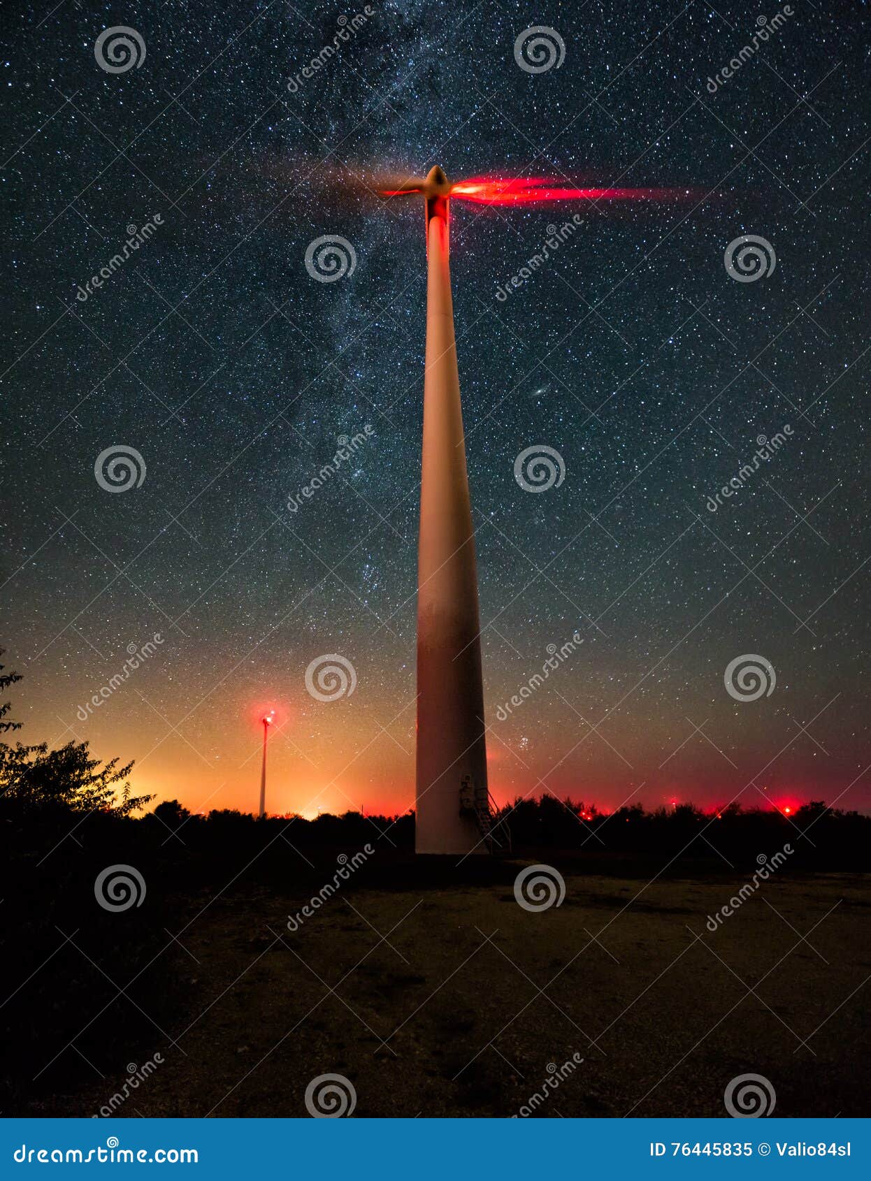 Wind Turbines on the Starry Night Sky with Milkyway Stock Image - Image ...