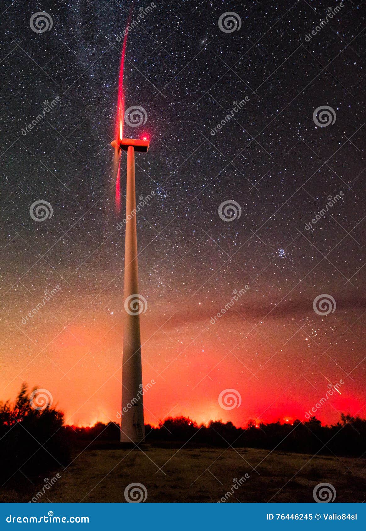 Wind Turbines on the Starry Night Sky with Milkyway Stock Image - Image ...