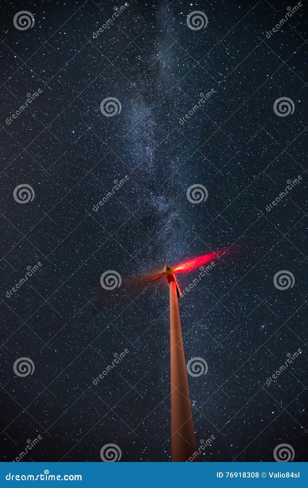 Wind Turbines on the Starry Night Sky with Milkyway Stock Photo - Image ...