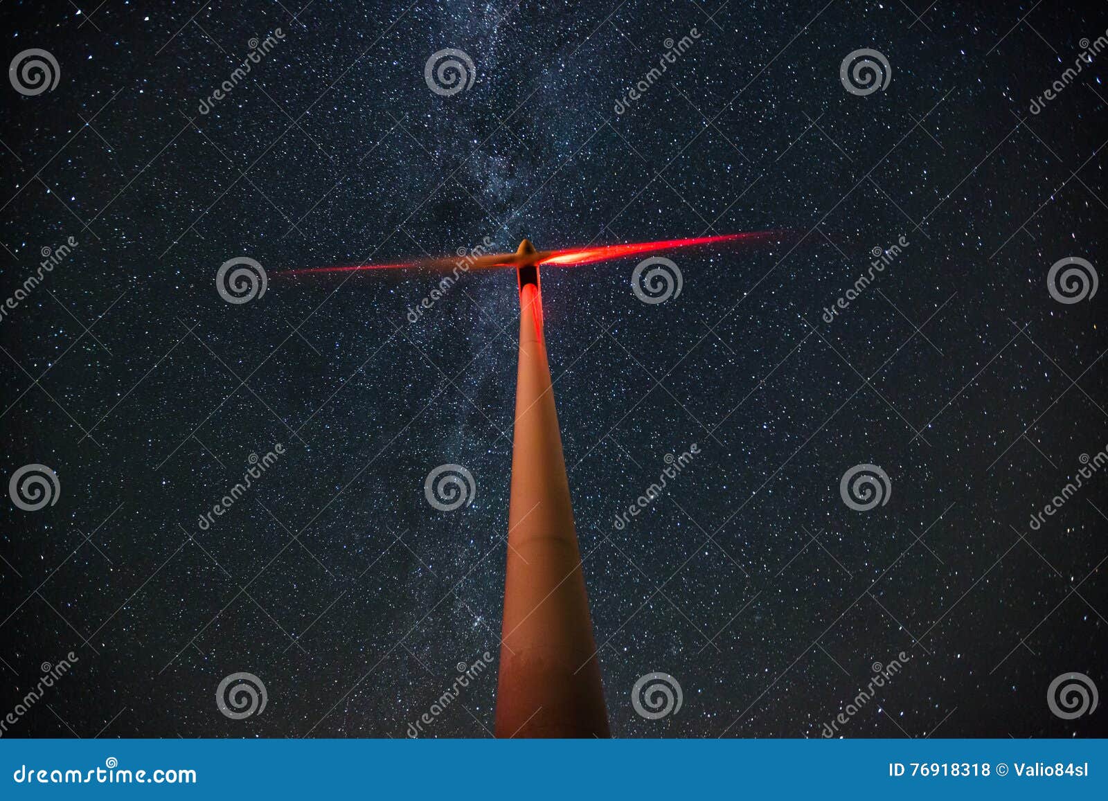 Wind Turbines on the Starry Night Sky with Milkyway Stock Photo - Image ...