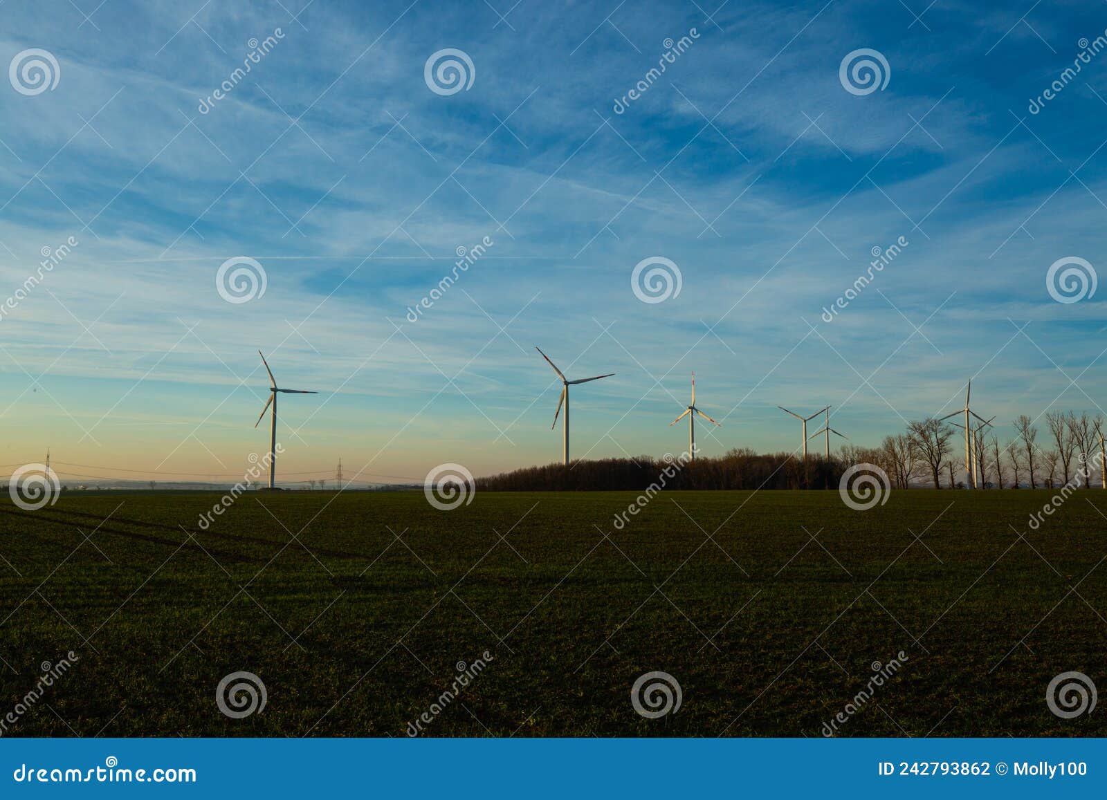 Wind Turbines at Sunrise in Thuringia, Solar Energy Stock Photo - Image ...