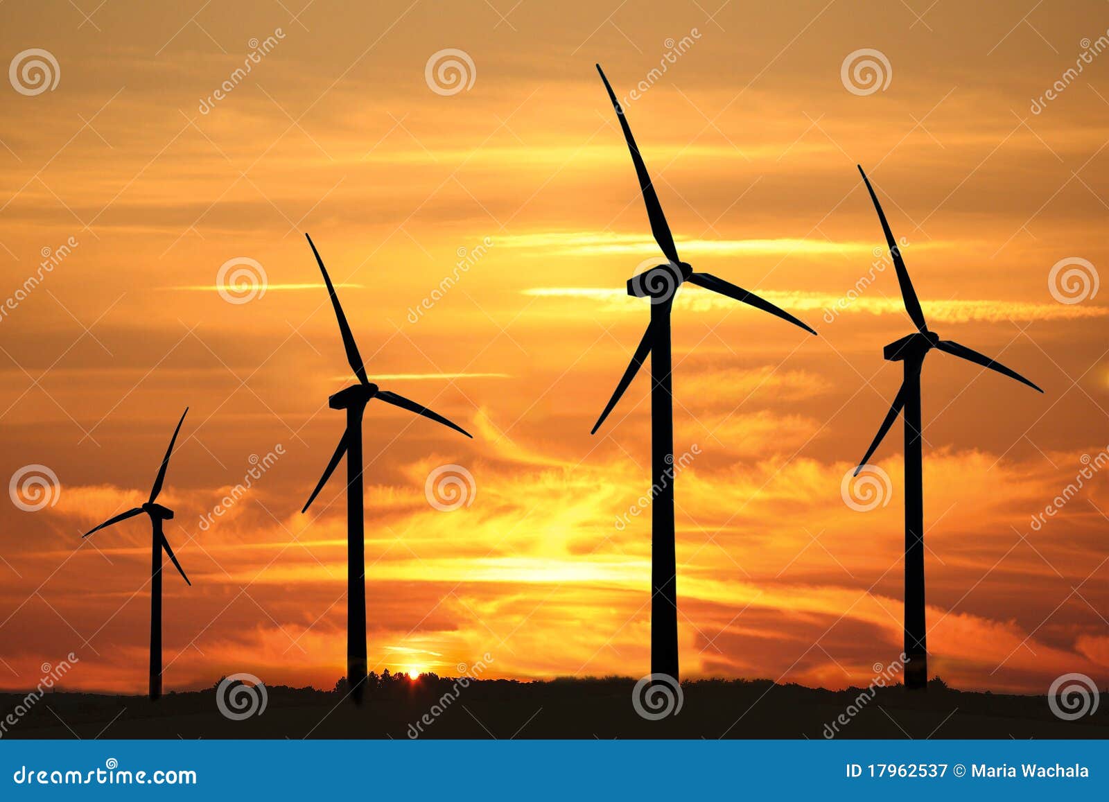 Wind turbines at sunset stock image. Image of global - 17962537