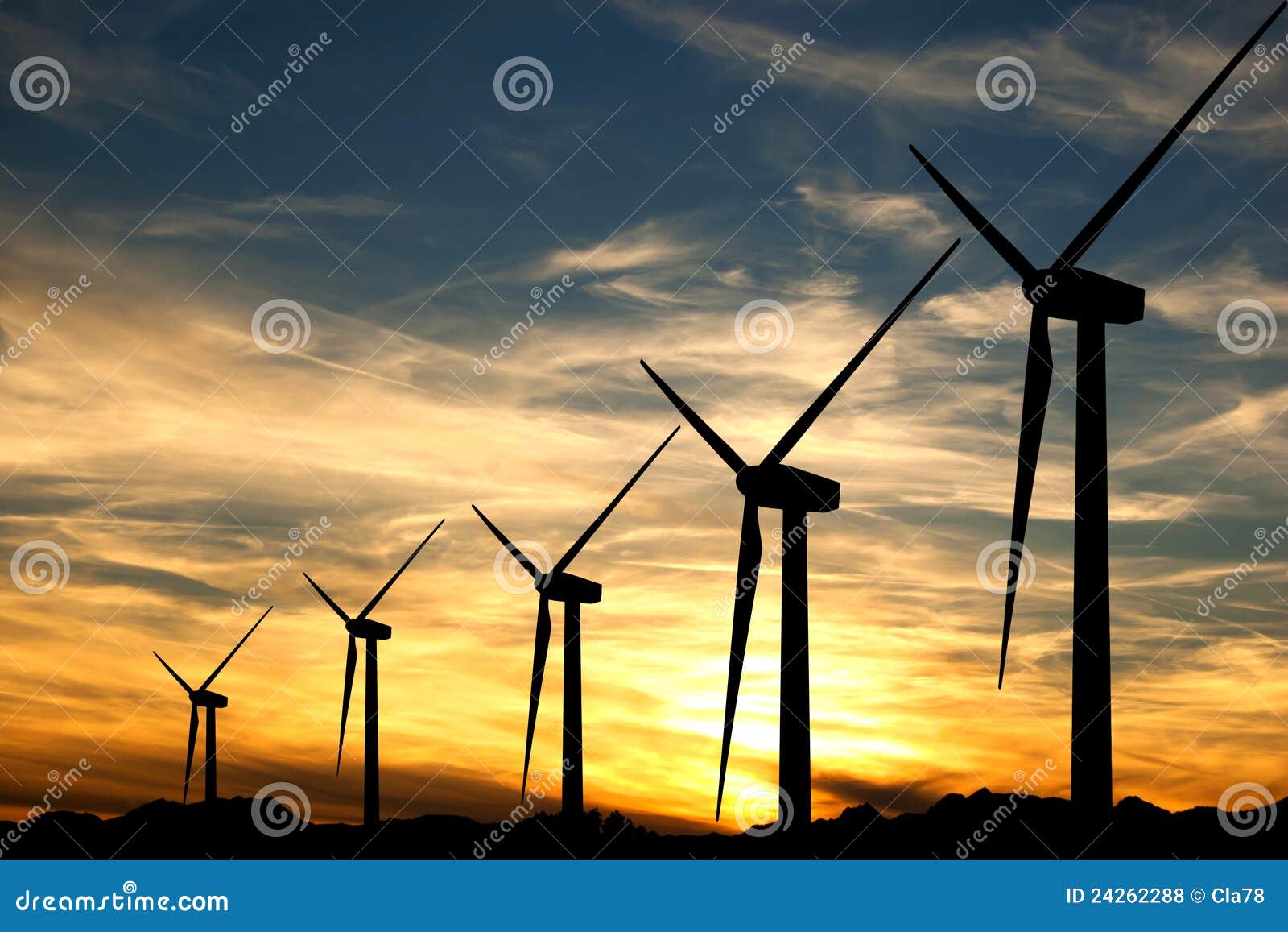 Wind turbines in a sunset stock photo. Image of ecological - 24262288