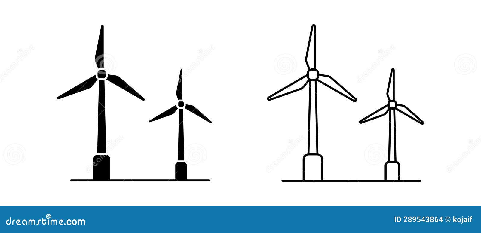 Wind Turbines Vector Icon Set. Outline Windmill Symbol. Wind Power Sign ...