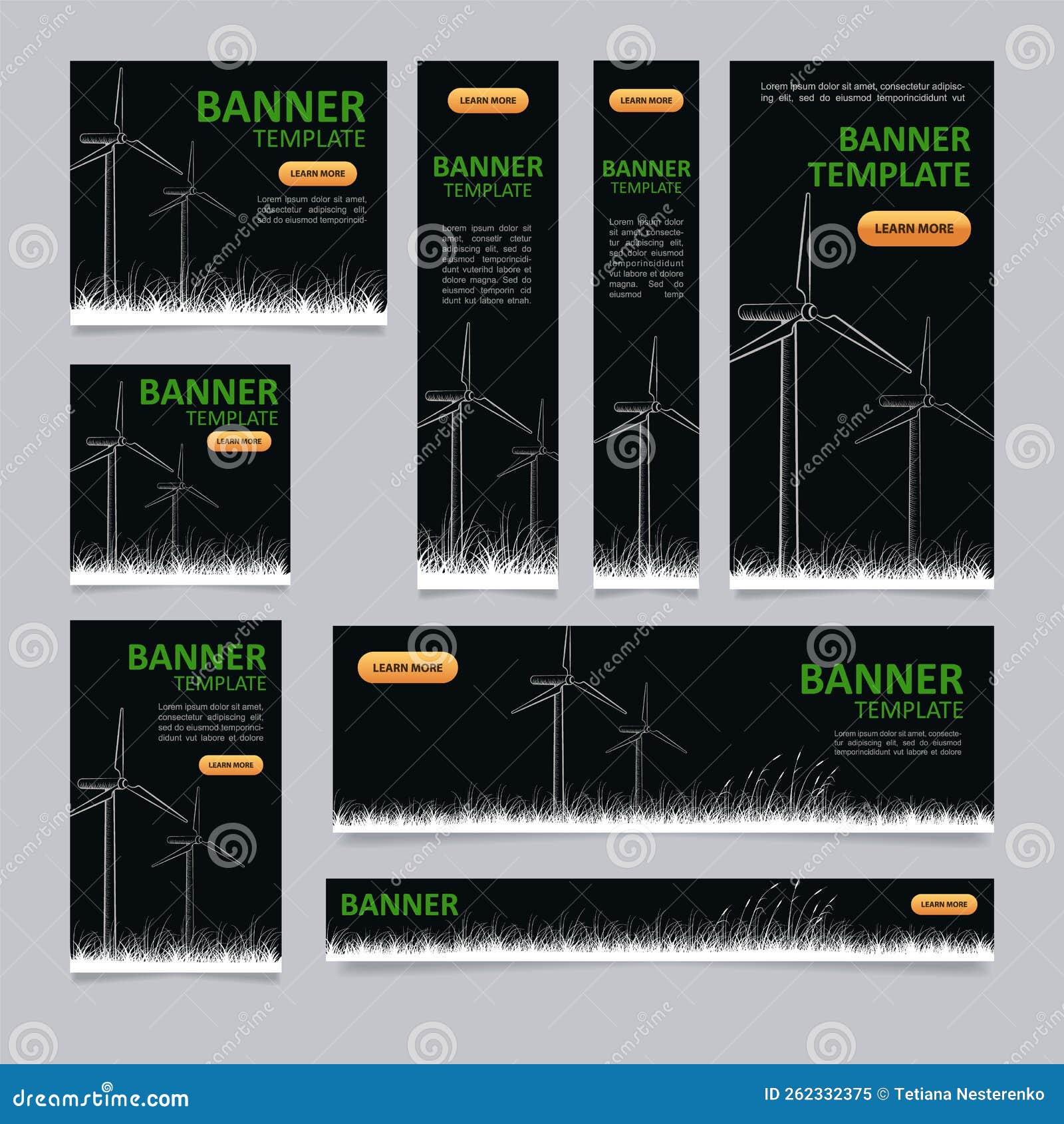 Wind Turbines Web Banner Design Template Stock Vector - Illustration of ...