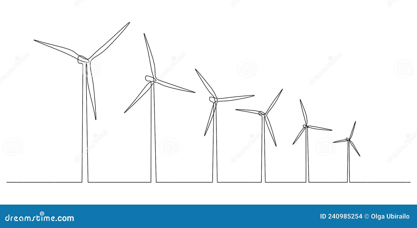 Wind Turbines and Windmill in One Continuous Line Drawing. Green Energy ...
