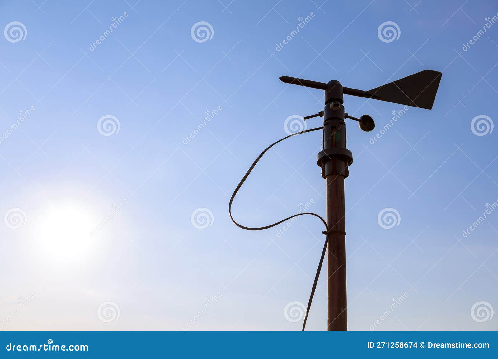 Wind Wheel and Anemometer on the Background of Clear Blue Sky. Stock ...