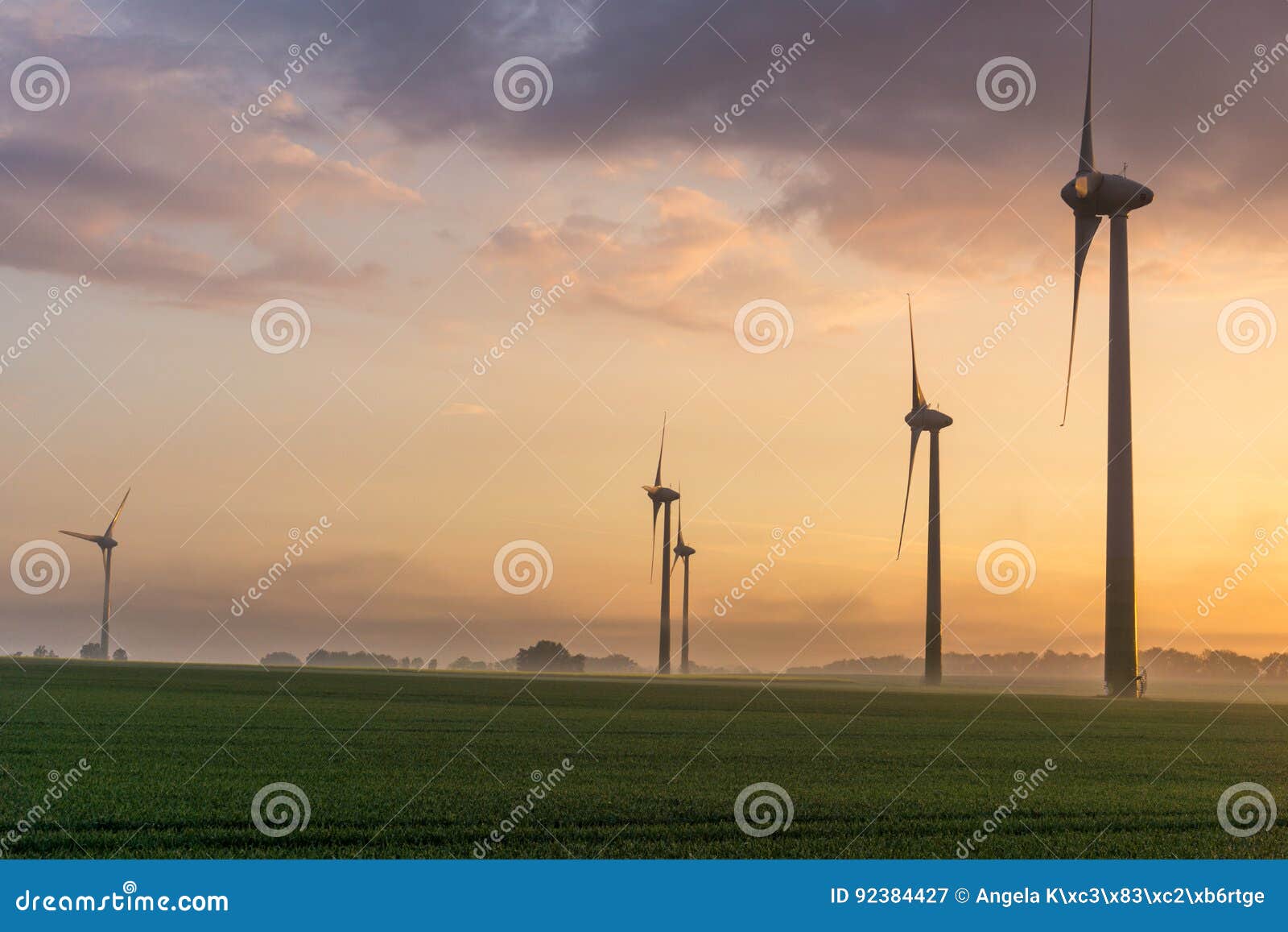 Wind Wheels at Sunrise and Fog Stock Image - Image of northern, wheel ...