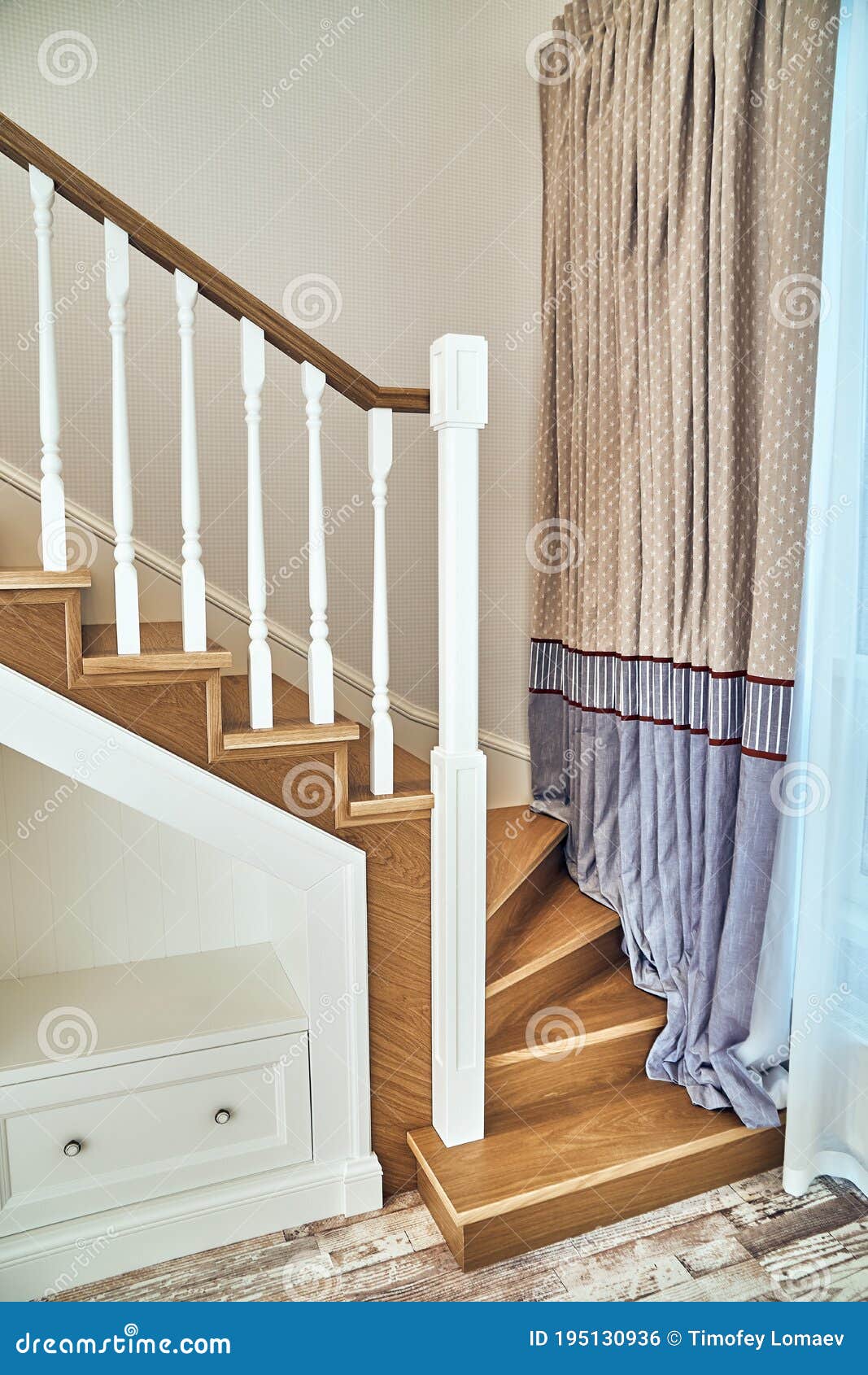Winder Steps of a Wooden Staircase with Built-in Wardrobe Stock Photo ...