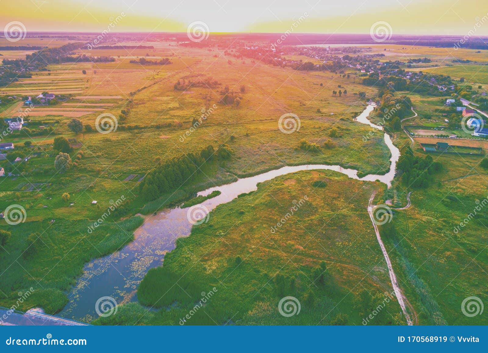 The Winding Brook Flows Across the Field Stock Image - Image of forest ...