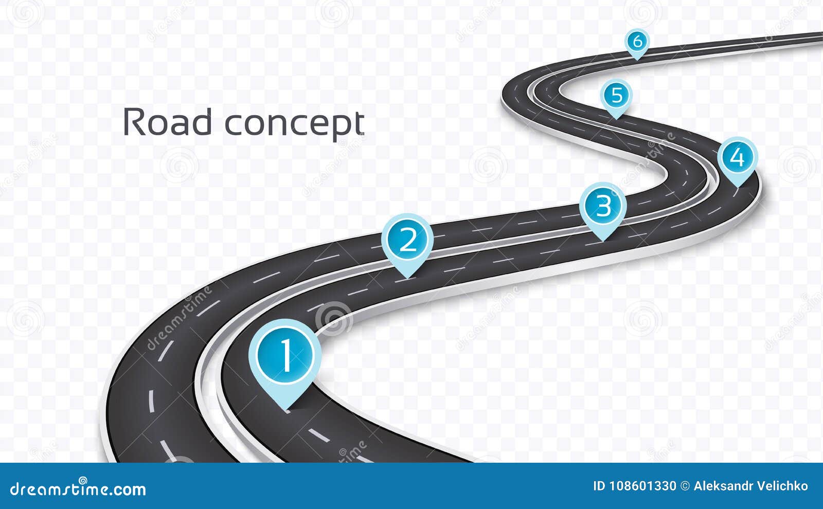 Winding 3D Road Concept on a Transparent Background. Timeline Te Stock ...