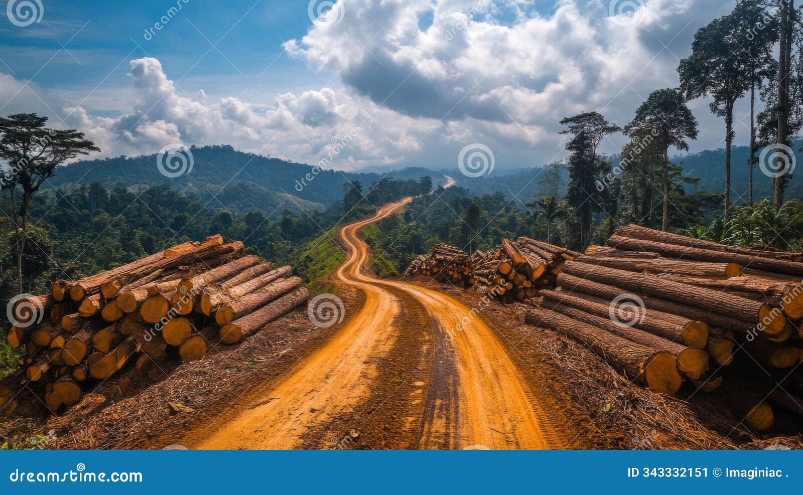 Winding Dirt Road through Deforestation in a Tropical Rainforest Stock ...