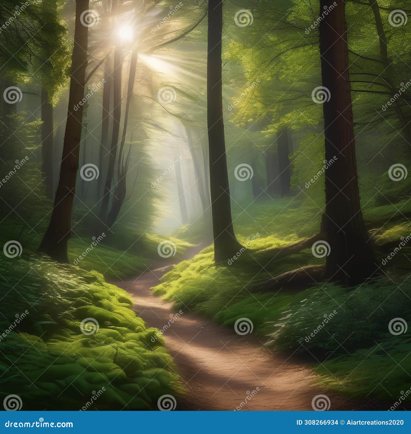 A Winding Forest Path Dappled with Sunlight, Leading Deeper into the ...