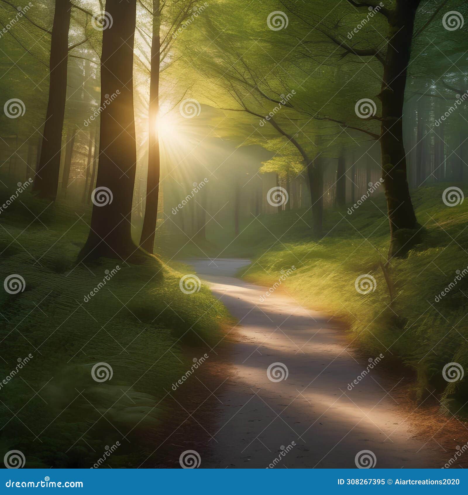 A Winding Forest Path Dappled with Sunlight, Leading Deeper into the ...