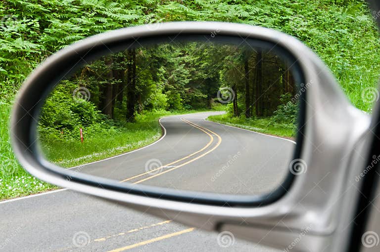Winding Forest Road in Sideview Mirror Stock Image - Image of forest ...