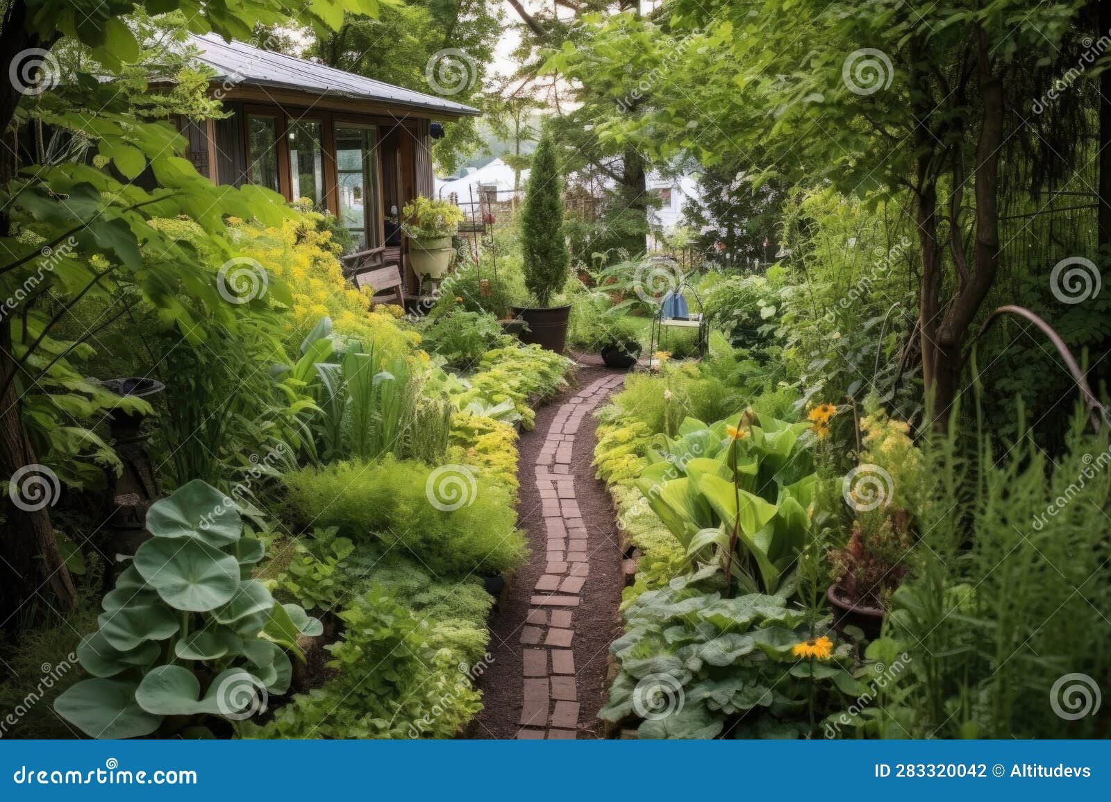 A Winding Garden Path Lined with Assorted Edible Plants Stock Photo ...