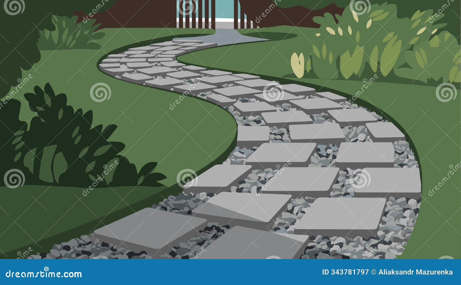 Winding Garden Path Paved with Mosaic of Concrete Blocks and Basalt ...