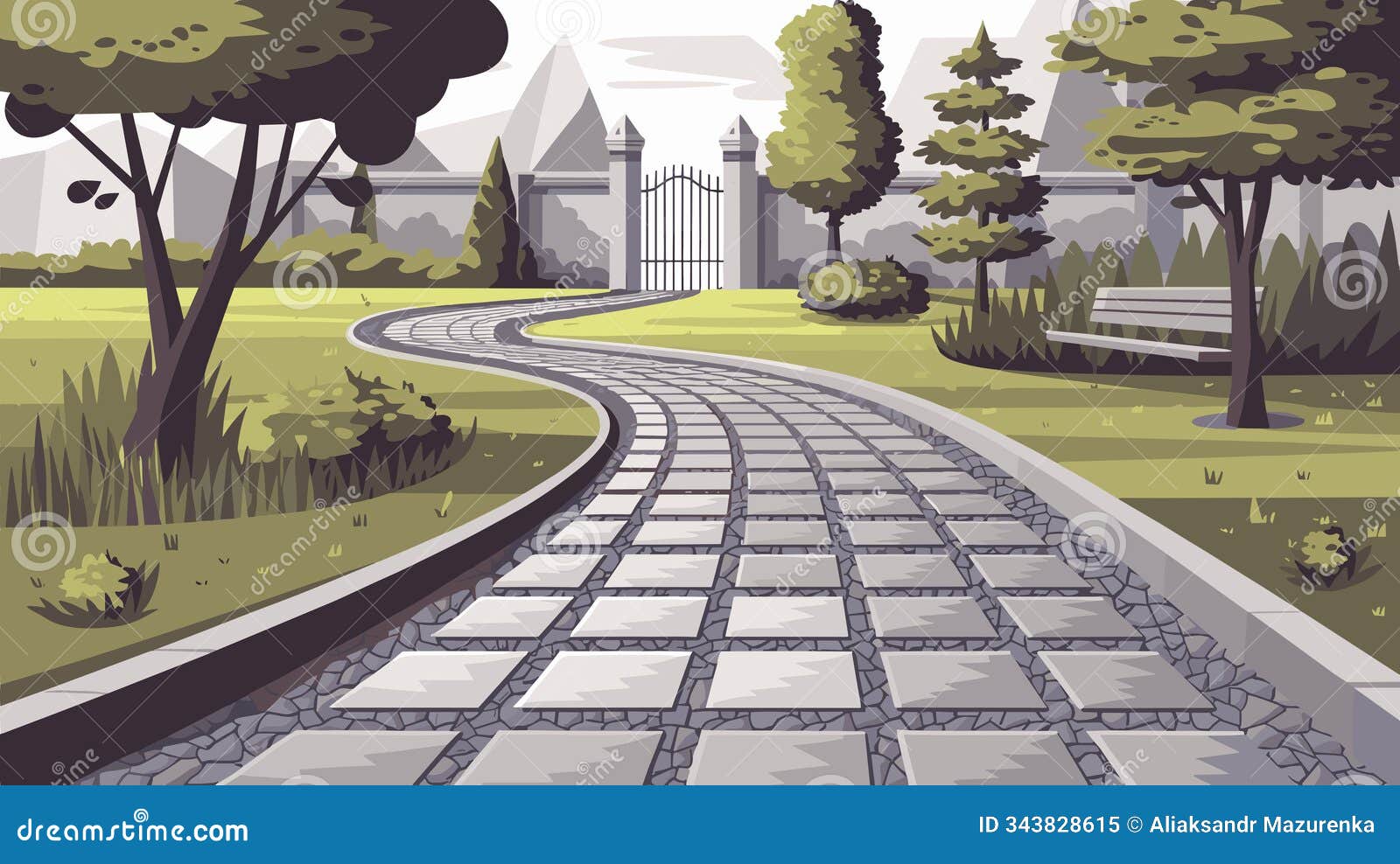 Winding Garden Path Paved with Mosaic of Concrete Blocks and Basalt ...