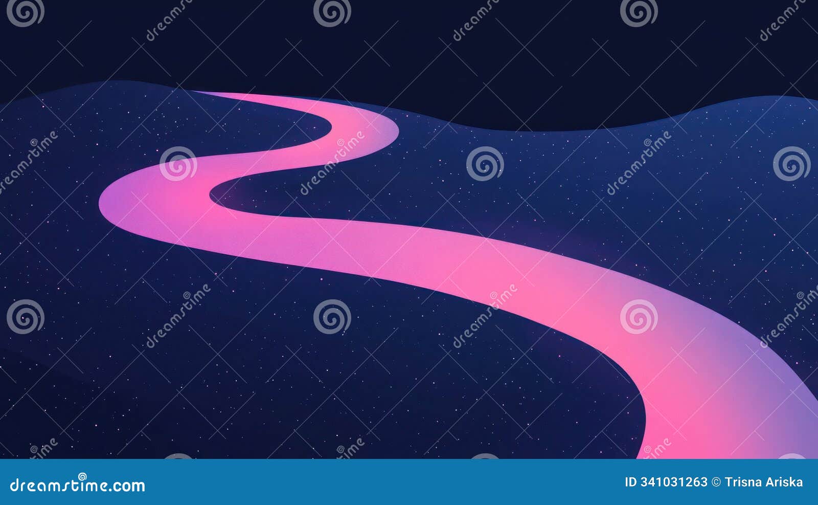 A Winding, Glowing Path through a Starry Night Landscape Stock ...