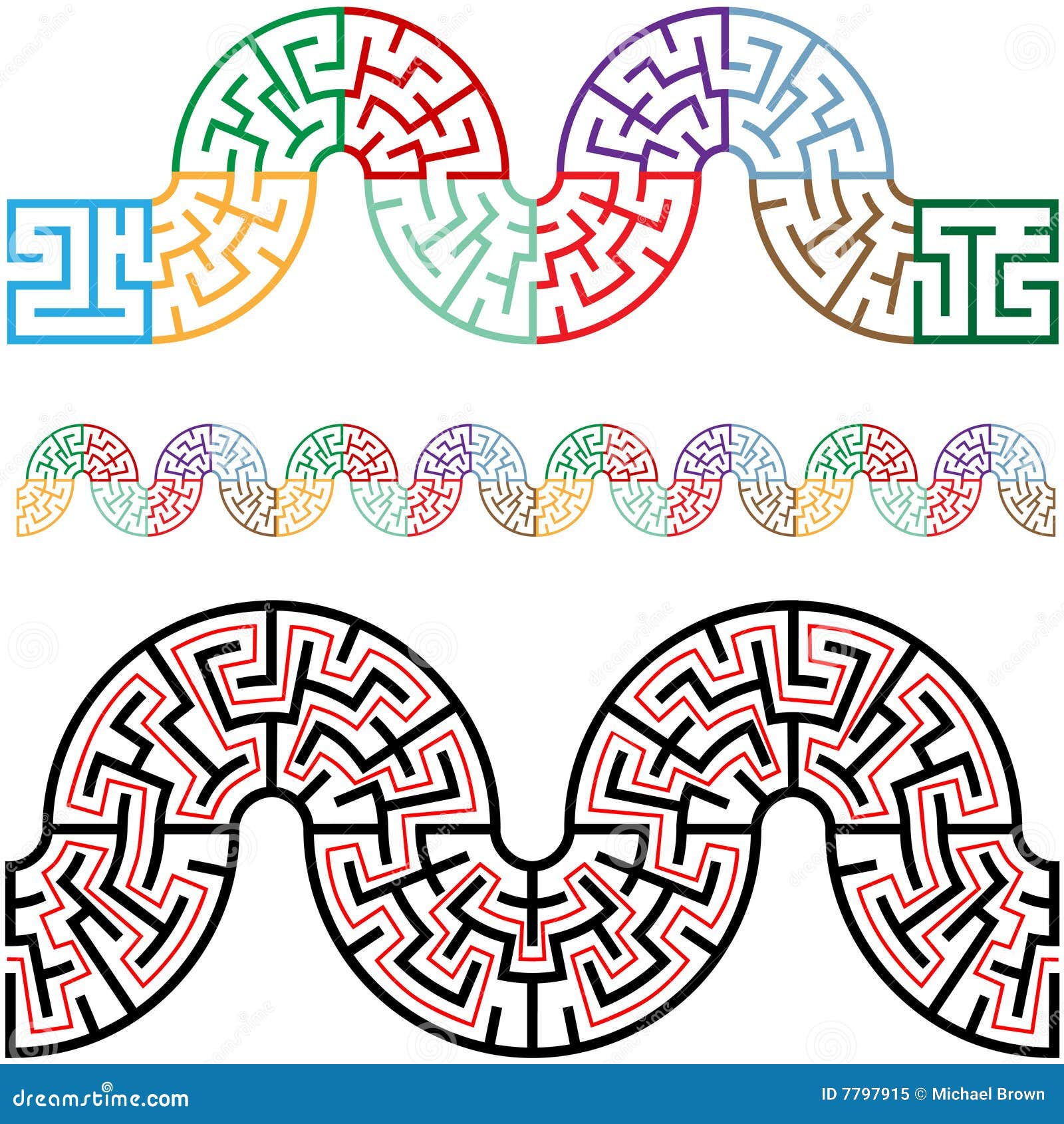 Winding Mazes in Arc Sections for Borders Frames Stock Vector ...