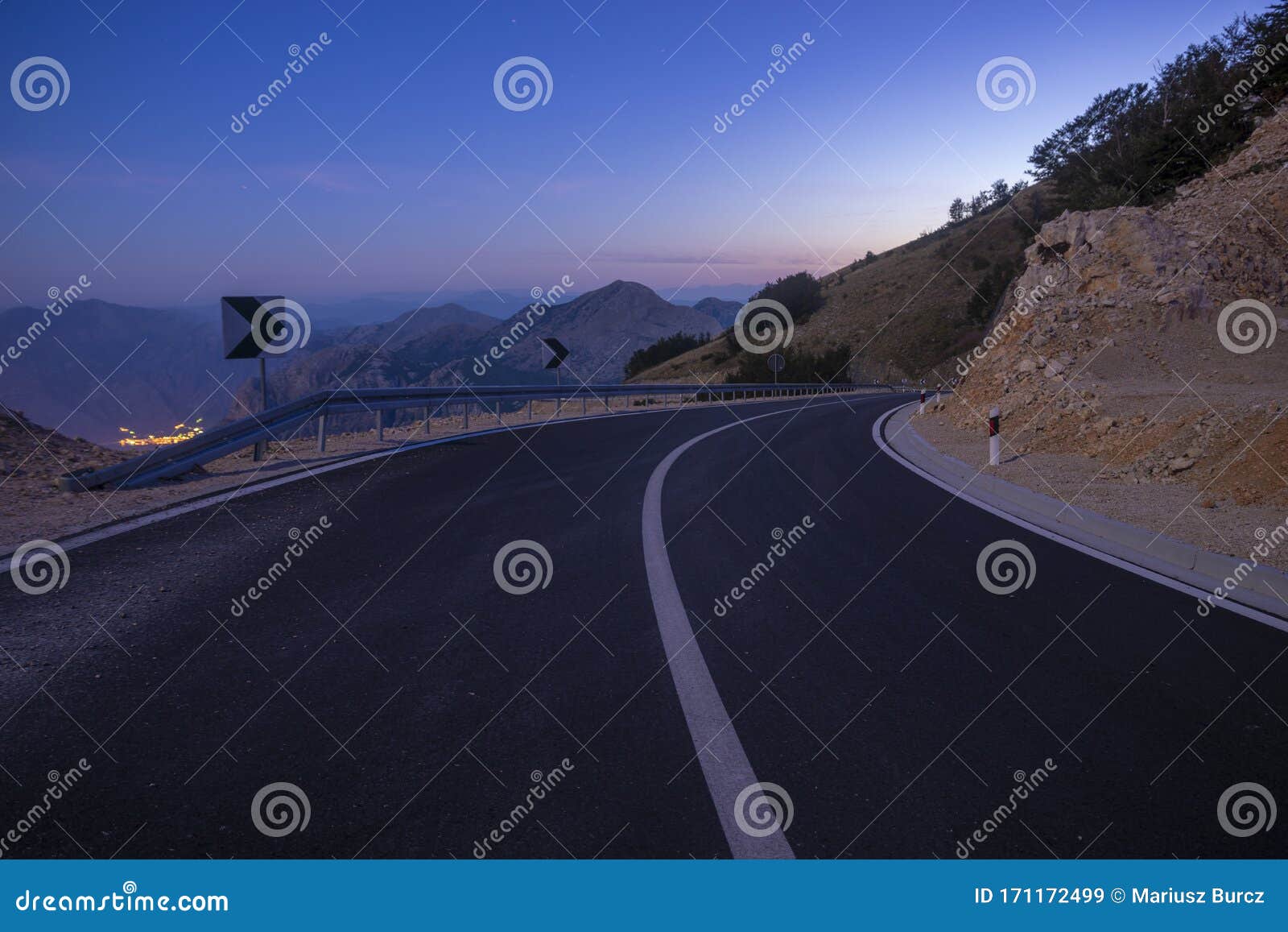 A Winding Mountain Road at Night Stock Image - Image of landscape ...