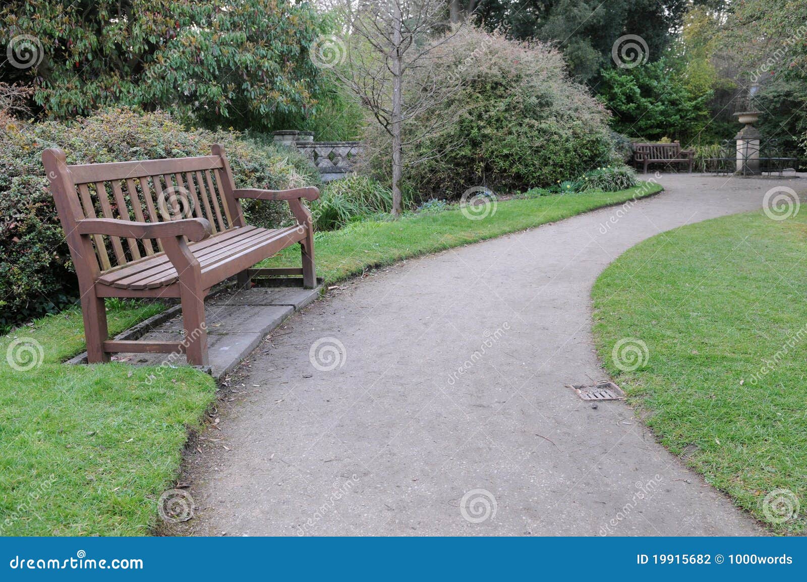 Winding Path and Benches in Garden Stock Photo - Image of grass, formal ...