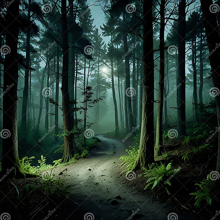 A Winding Path in a Deep Forest Sunlight Stock Illustration - Illustration of wildlife ...