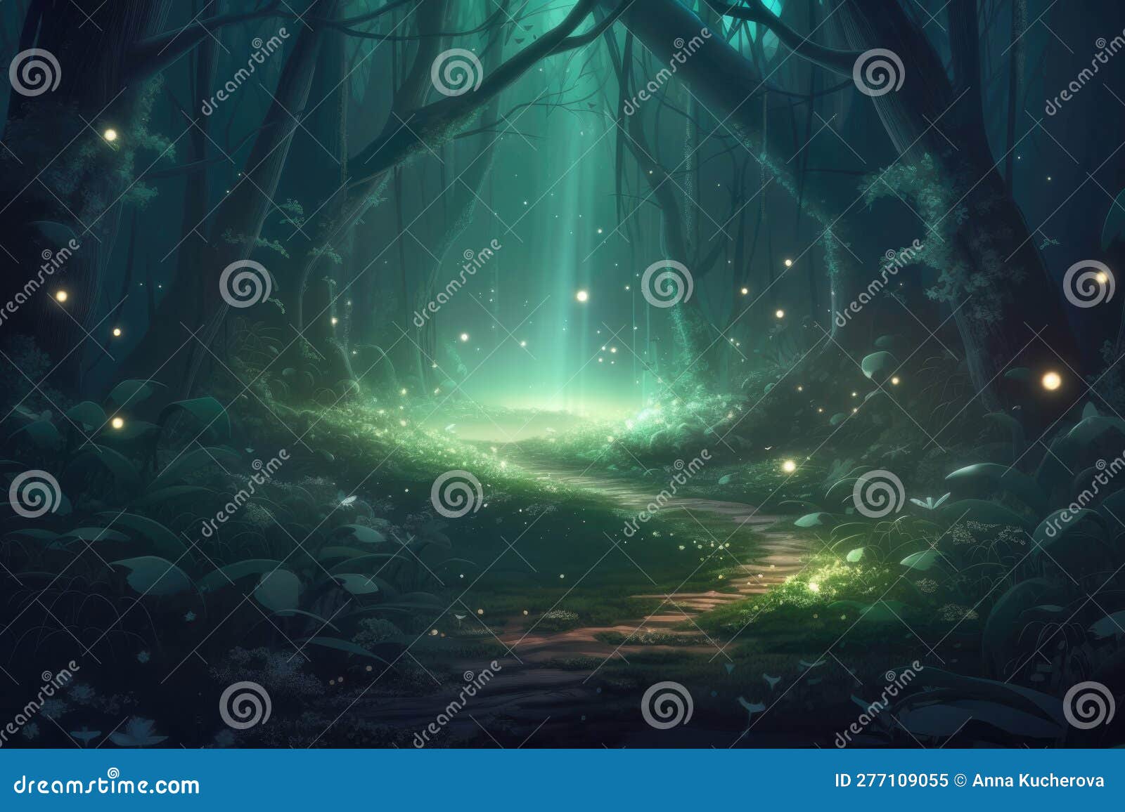 Winding Path in Enchanted Night Forest. Generative AI Illustration ...