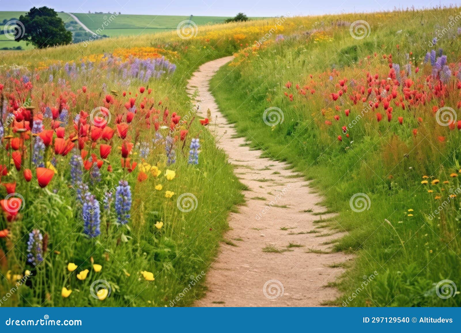 A Winding Path through Fields of Wildflowers Stock Photo - Image of ...