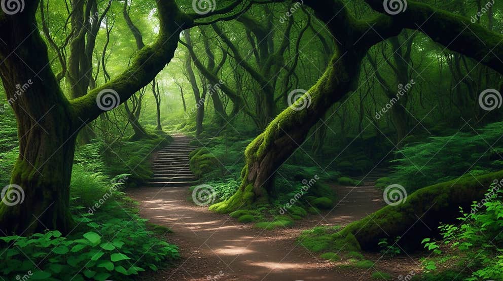 Winding Path Leading through a Magical, Ancient Forest. Stock ...