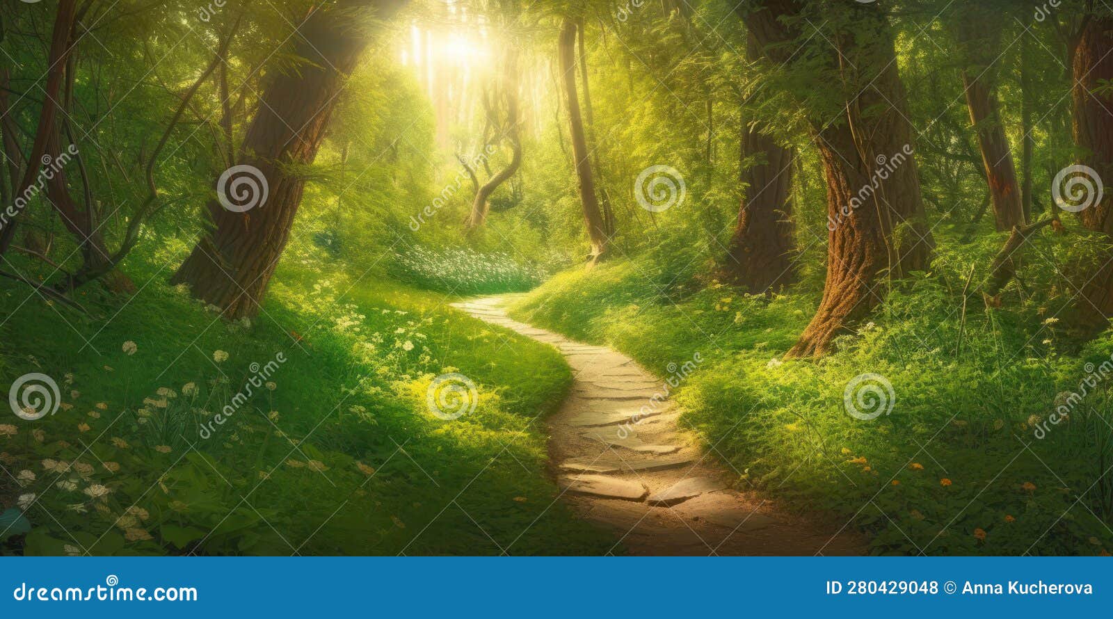 Winding Path in Sunlit Vibrant Summer Forest. Generative AI ...