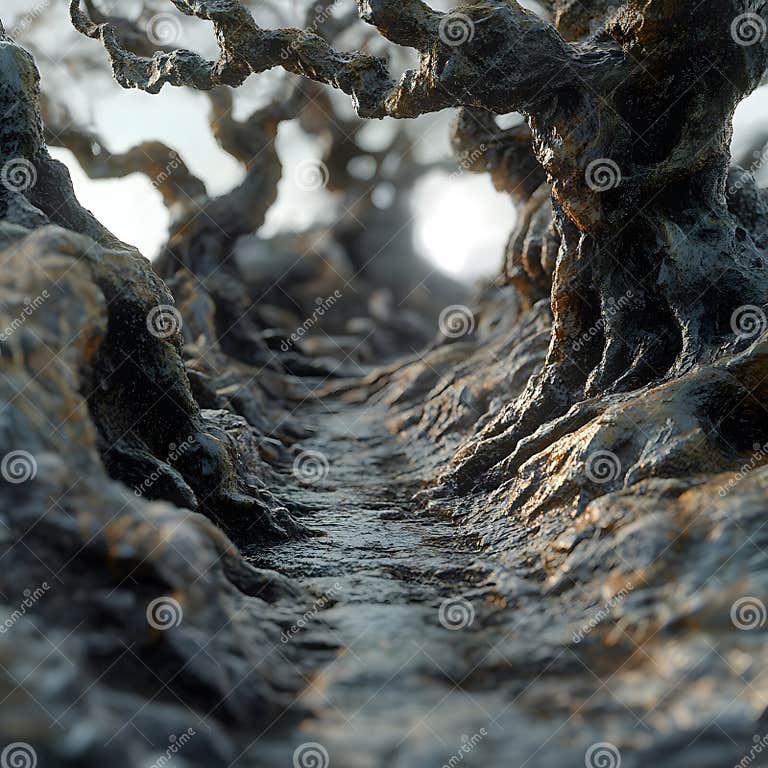 Winding Path through Twisted, Gnarled Tree Roots, Close-up View Stock ...