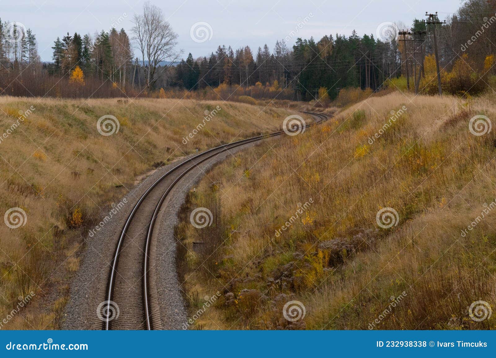 A Winding Railway Track that Leads Down the Hill through a Forest ...