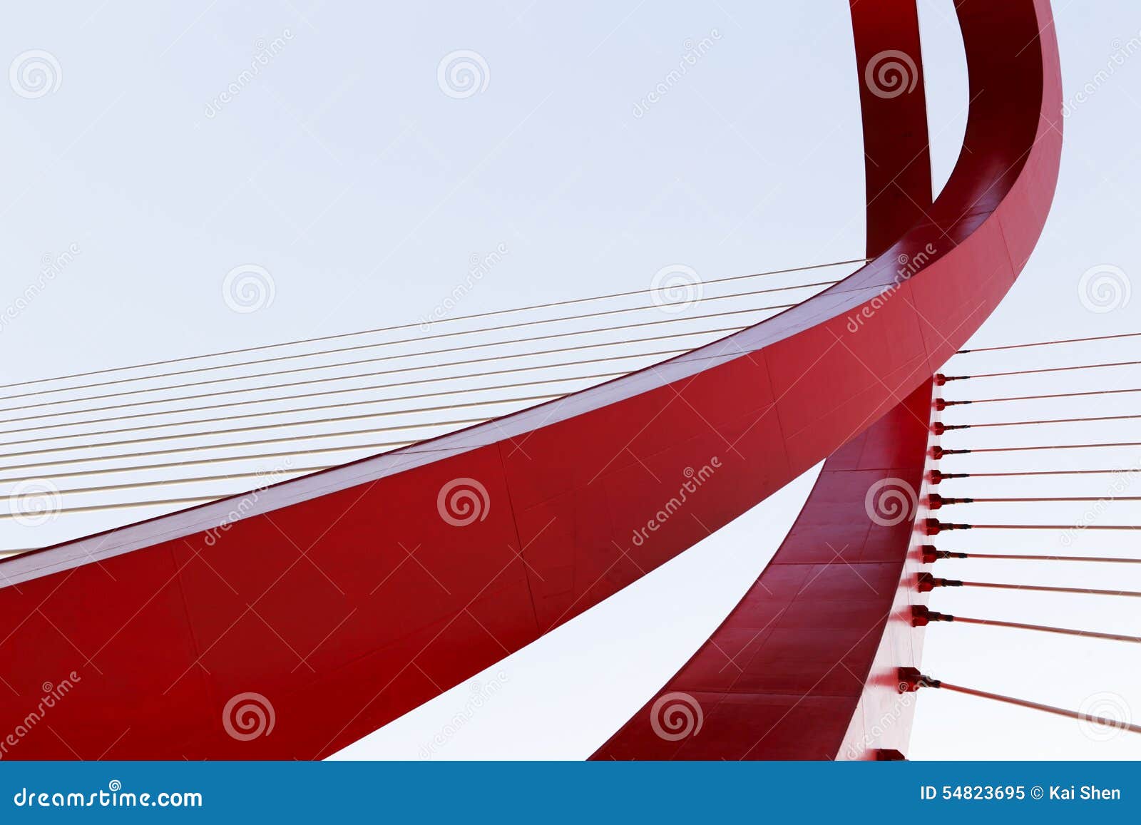 The Winding Red Cable-stayed Bridge, Unique Stock Image - Image of ...