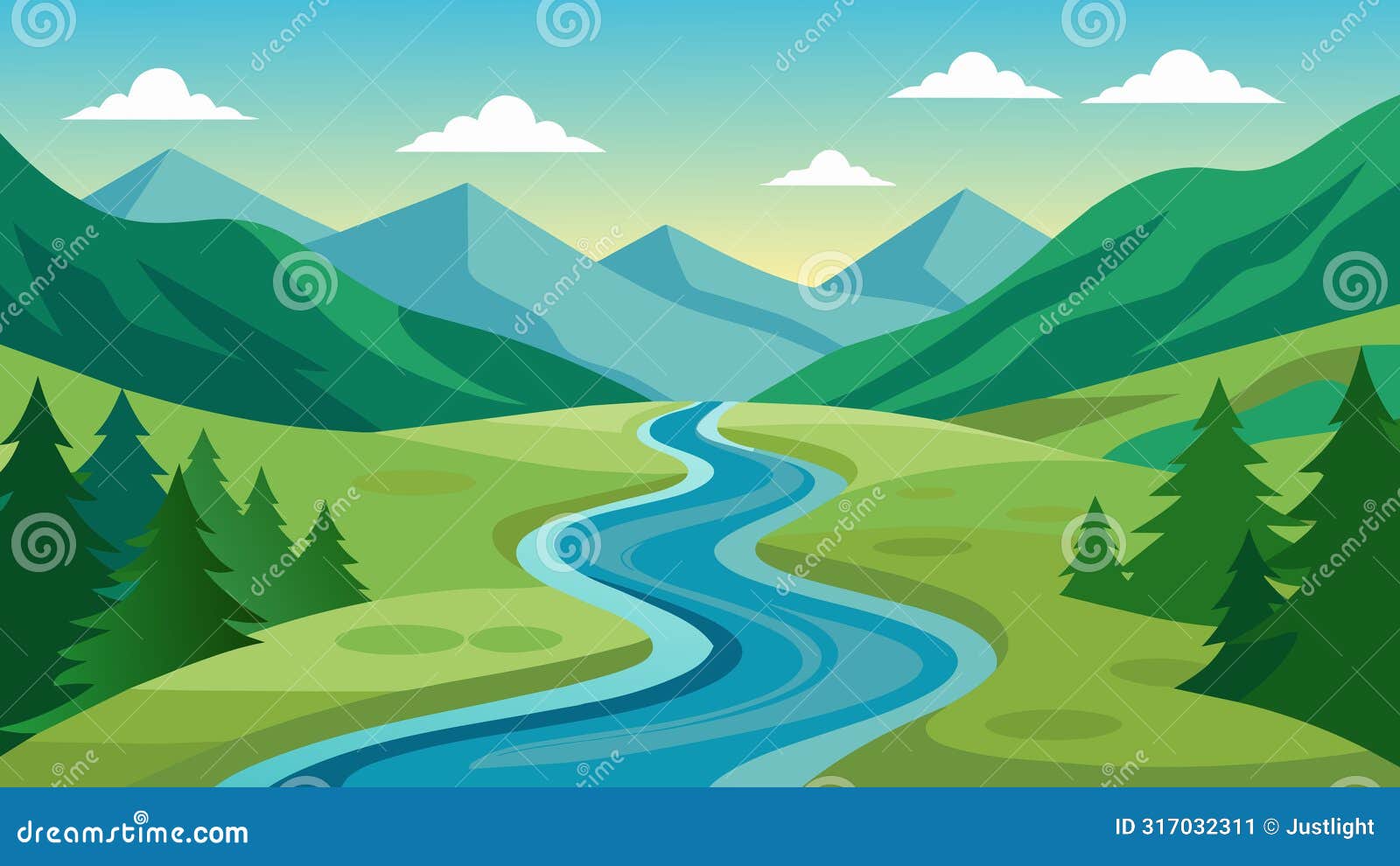 A Winding River Meandering Gently through a Lush Valley Symbolizing the ...