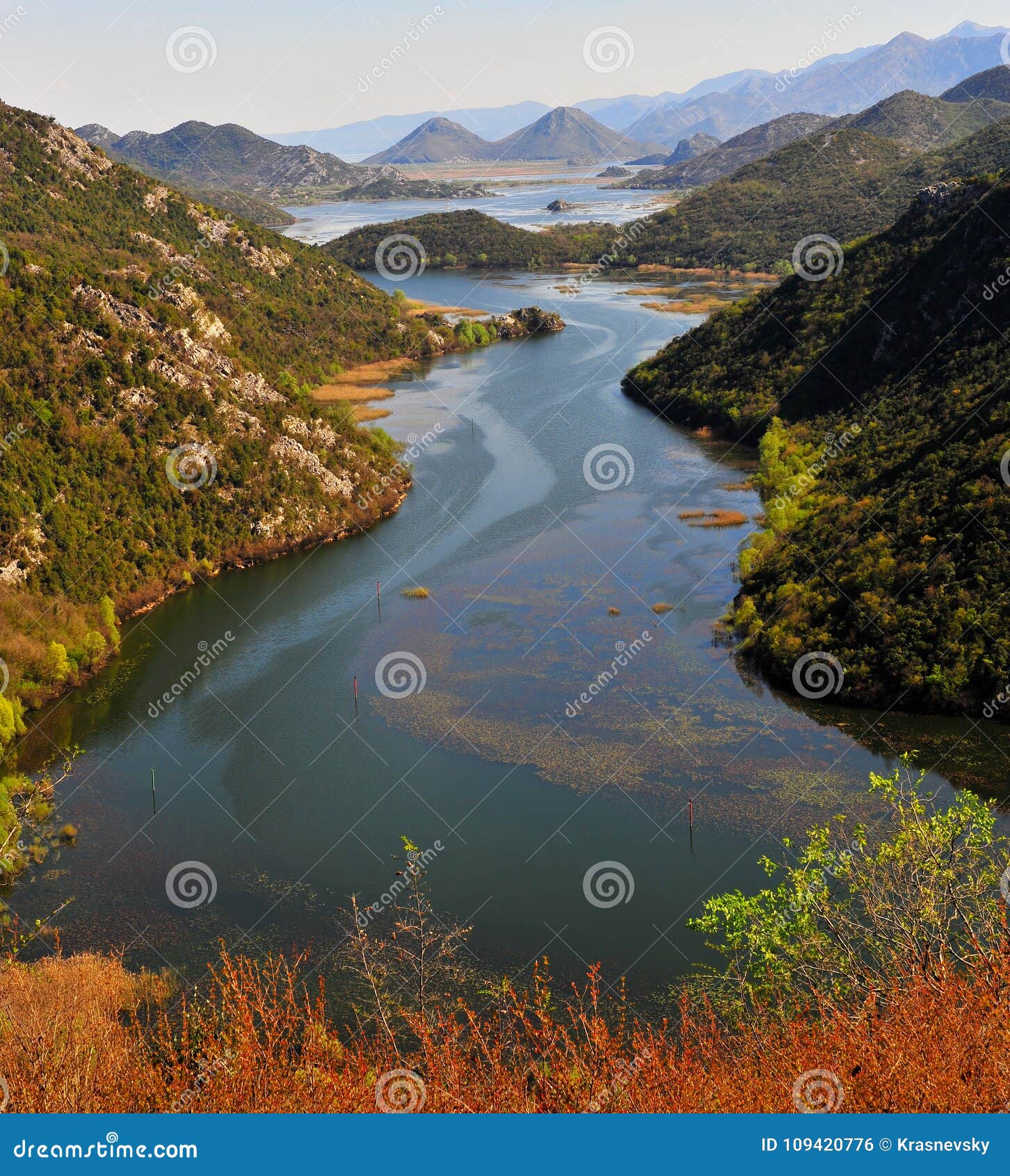 Winding river in mountains stock photo. Image of crnojevica - 109420776