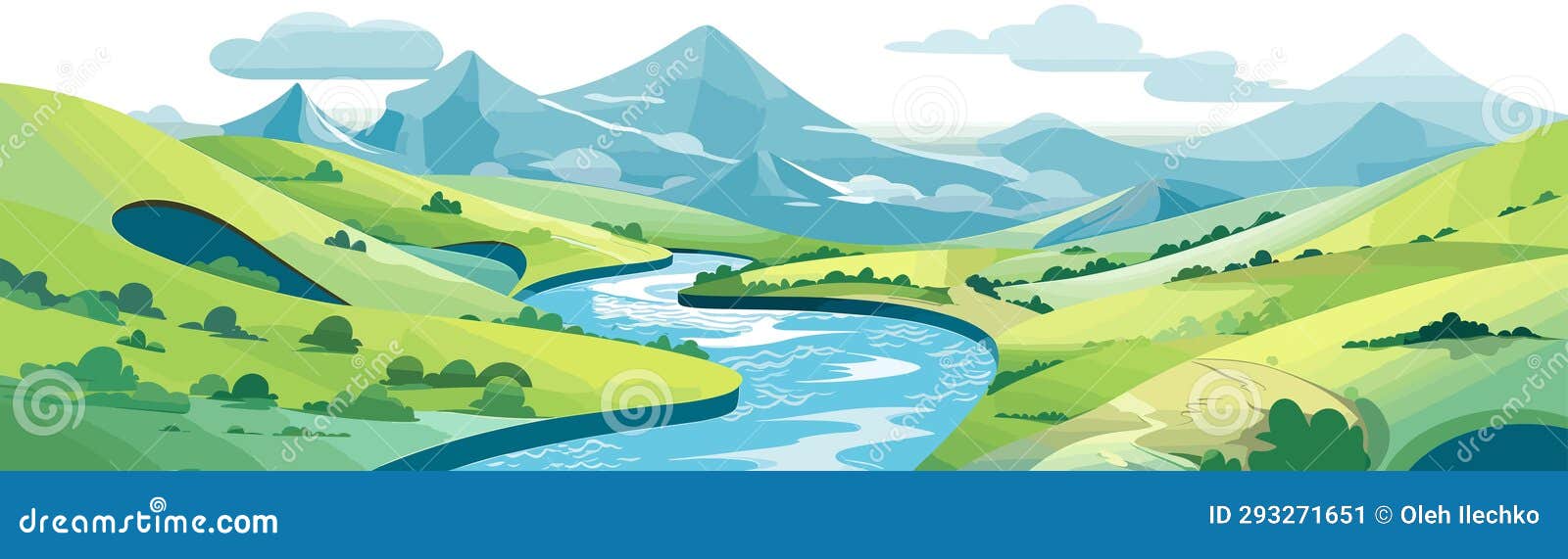A Winding River through a Valley Vector Simple 3d Isolated Illustration ...