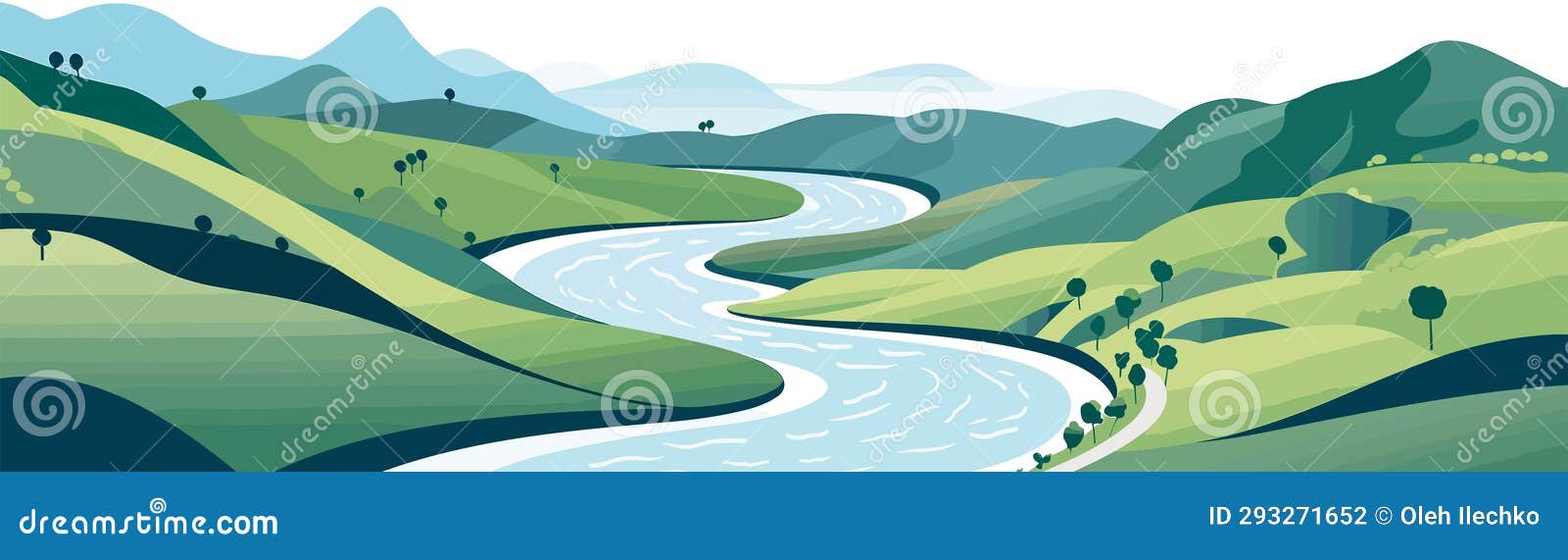 A Winding River Through A Valley Vector Simple 3d Isolated Illustration ...