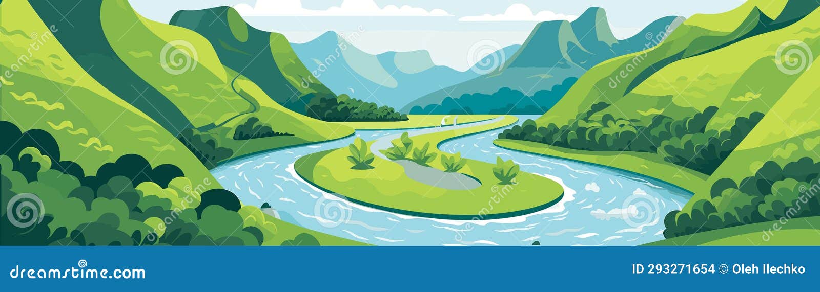 A Winding River through a Valley Vector Simple 3d Isolated Illustration ...