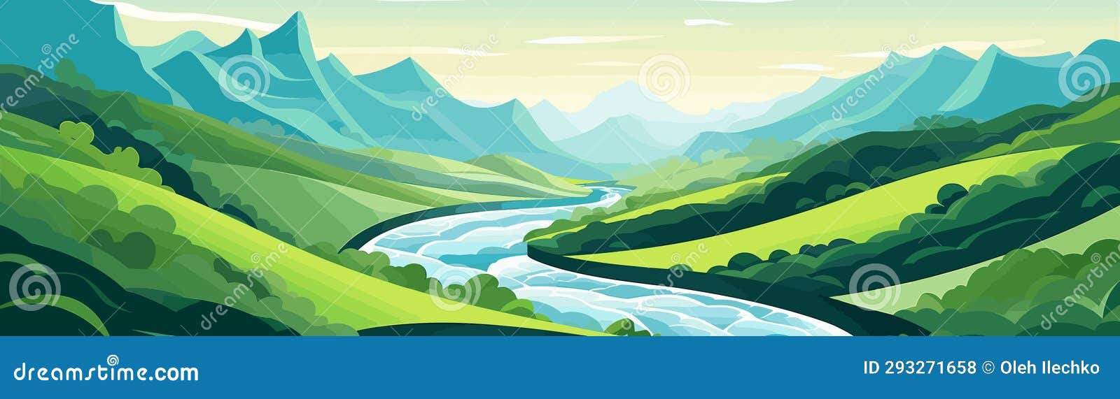 A Winding River through a Valley Vector Simple 3d Isolated Illustration ...