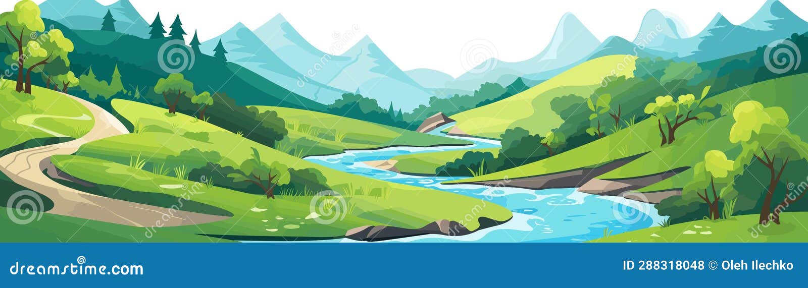 A Winding River through a Valley Vector Simple 3d Isolated Illustration ...