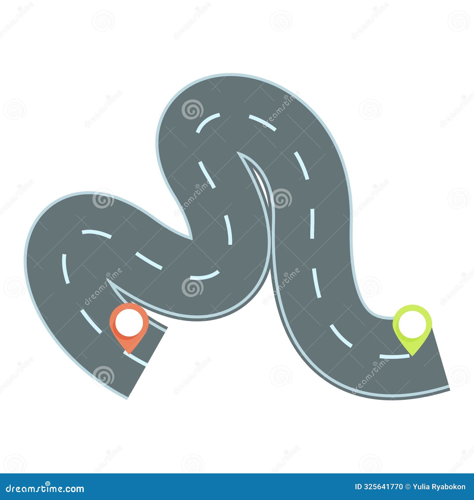 Winding Road Connecting Two Points with Location Pins Marking the Start ...